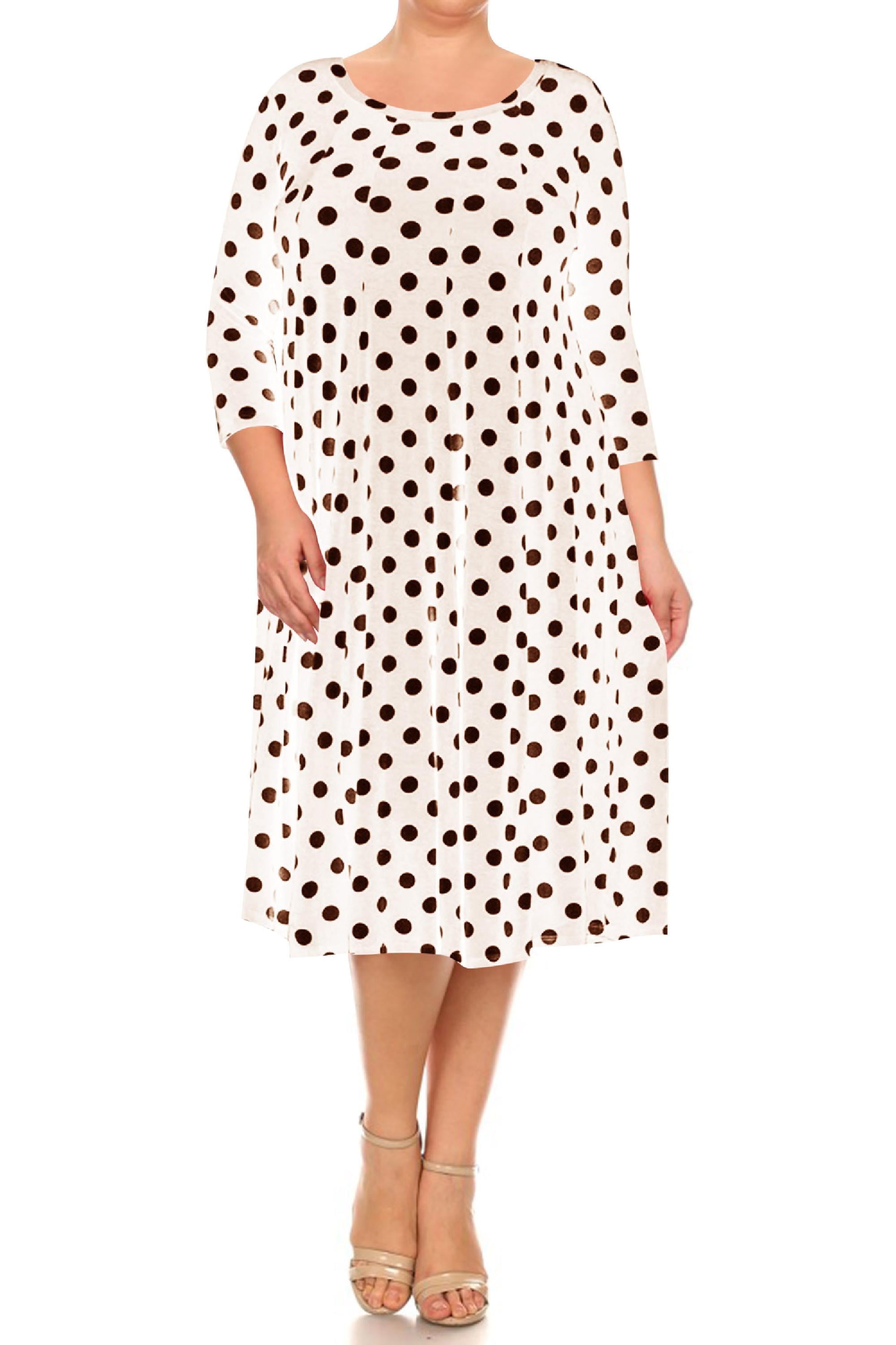 Moa Collection Women's Plus Size Polka Dot Dress, A-line, 3/4 Sleeves ...