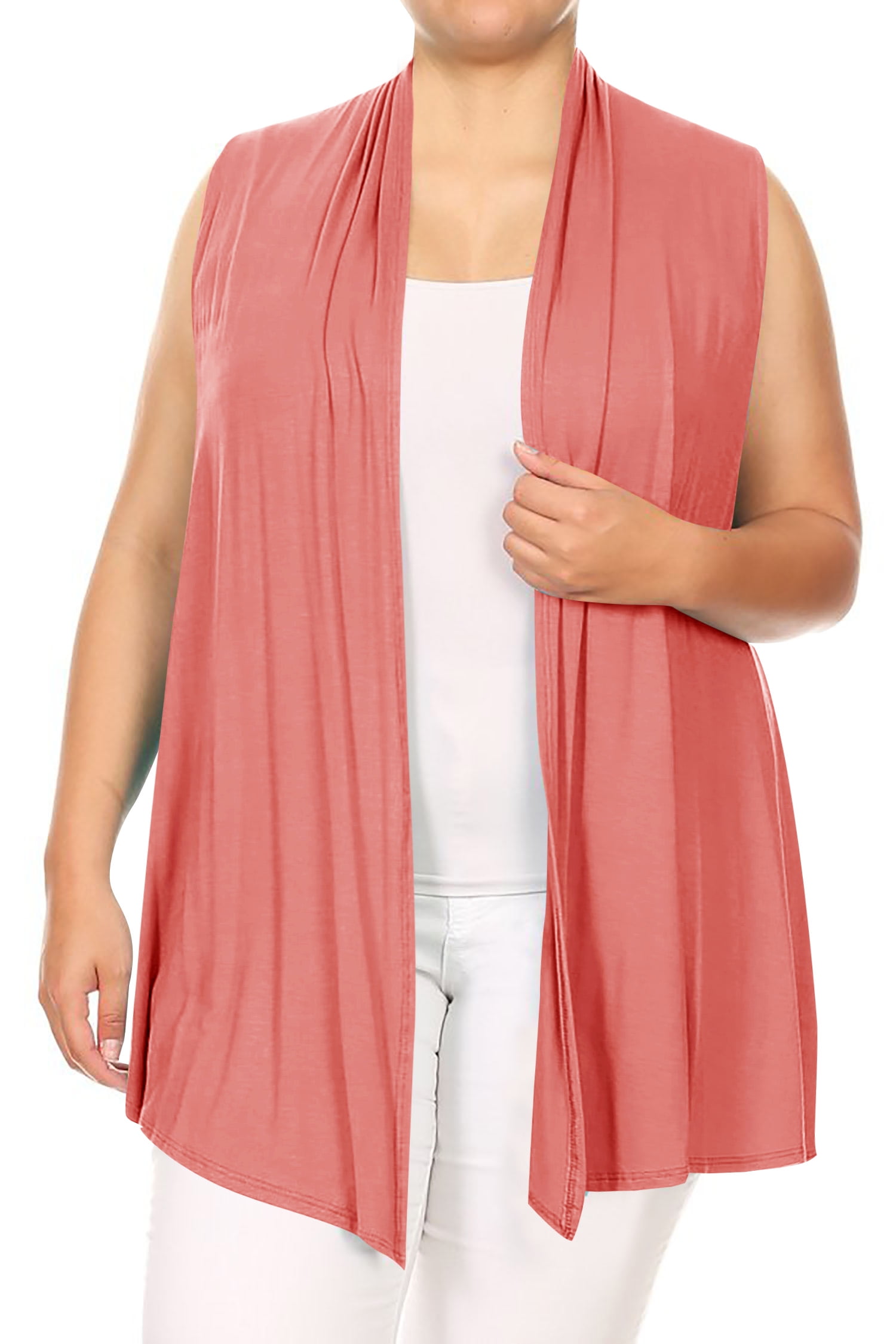 Women's Plus Size Open Front Relexed Fit CasualSleeveless Vest Cardigan ...