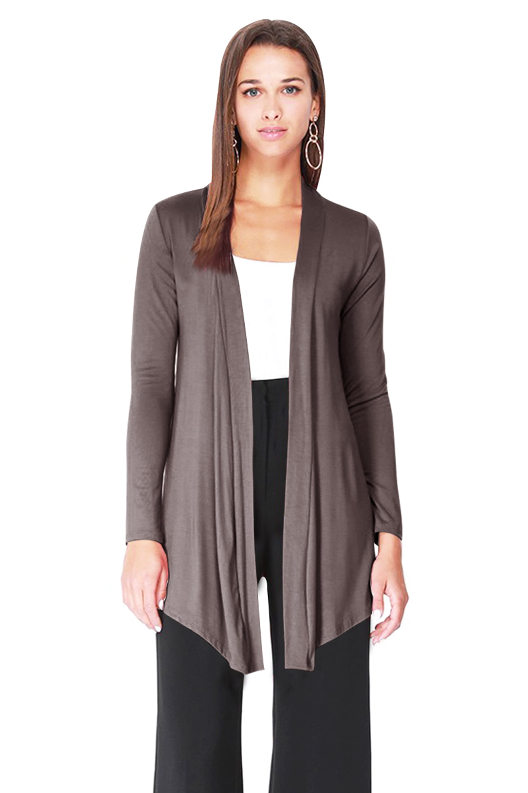 MOA Collection Women's Plus Solid Basic Open Draped Front Long Sleeve ...