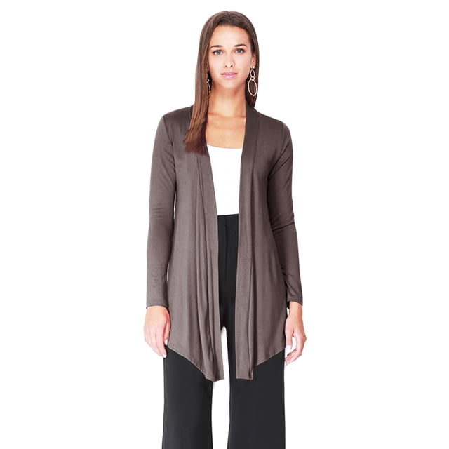 MOA Collection Women's Plus Solid Basic Open Draped Front Long Sleeve ...