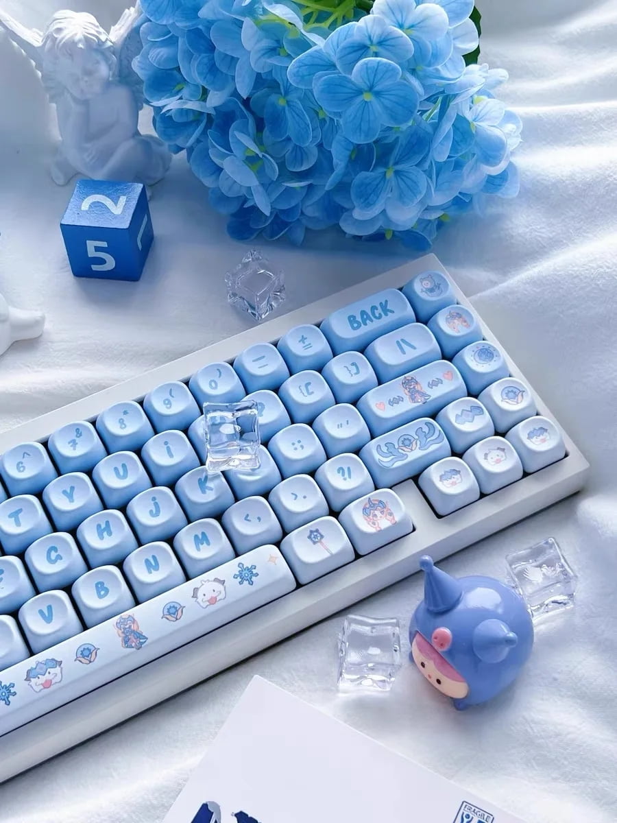 MOA Profile Keycap Blue Gift Cute PBT Keycaps 132 Keys Cute Key Cap Dye ...