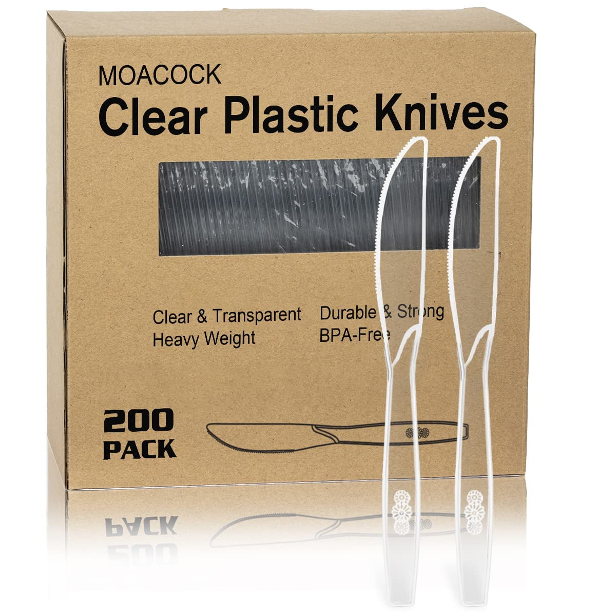 MOACOCK 200 Count Clear Plastic Knives, Heavy Weight Disposable Spoons ...
