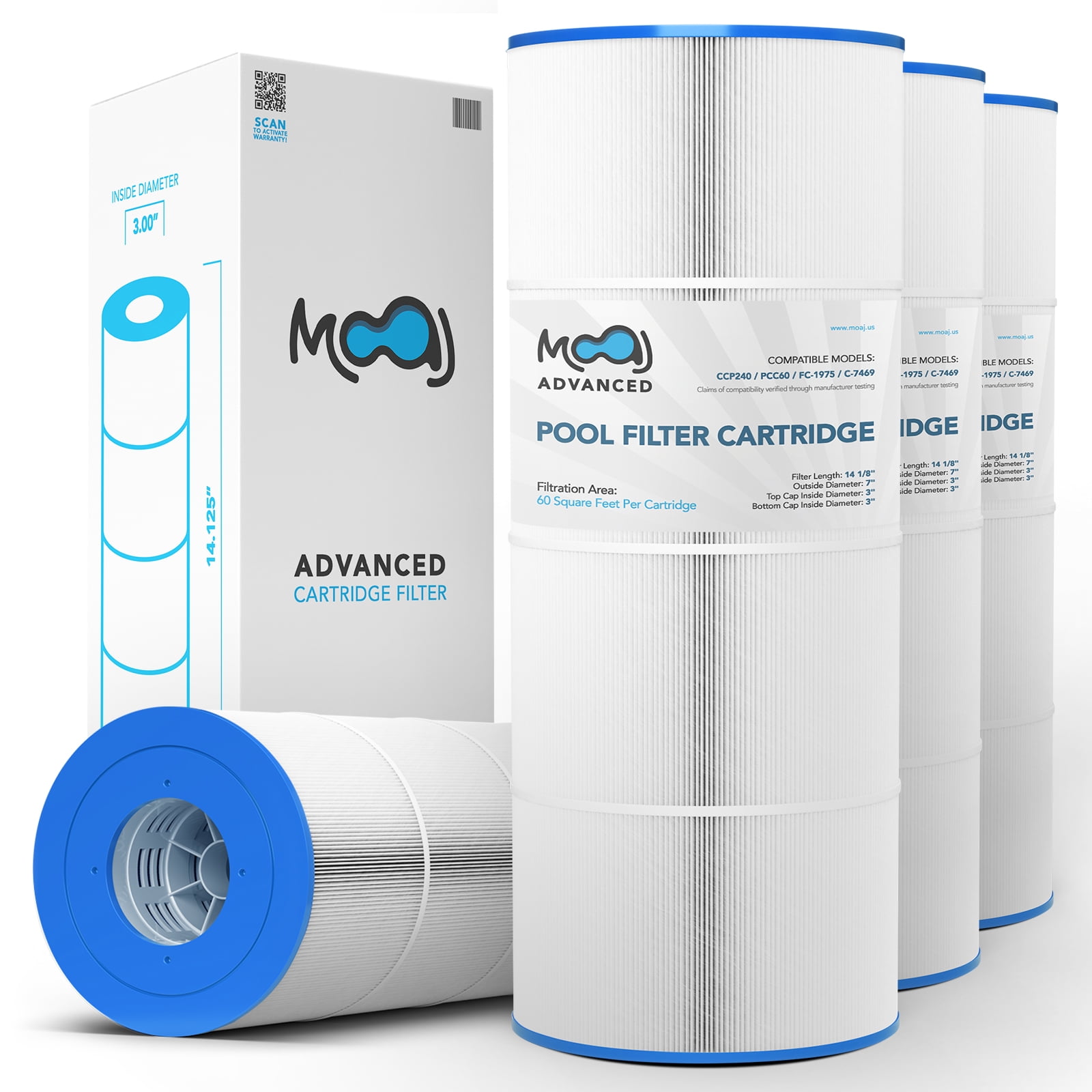 MOAJ Advanced 4-Pack Pool Filter Cartridges, Replacement for Pentair CCP240 & More, 60 SQ FT ...