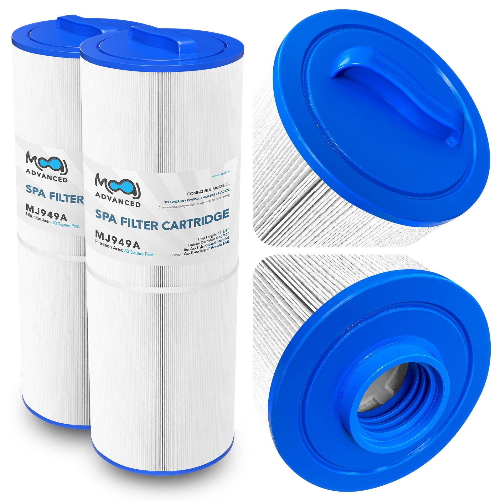 MOAJ Advanced Spa Filter Cartridge 2-Pack, Pool & Hot Tub Replacements, 50 SQ FT, Washable ...