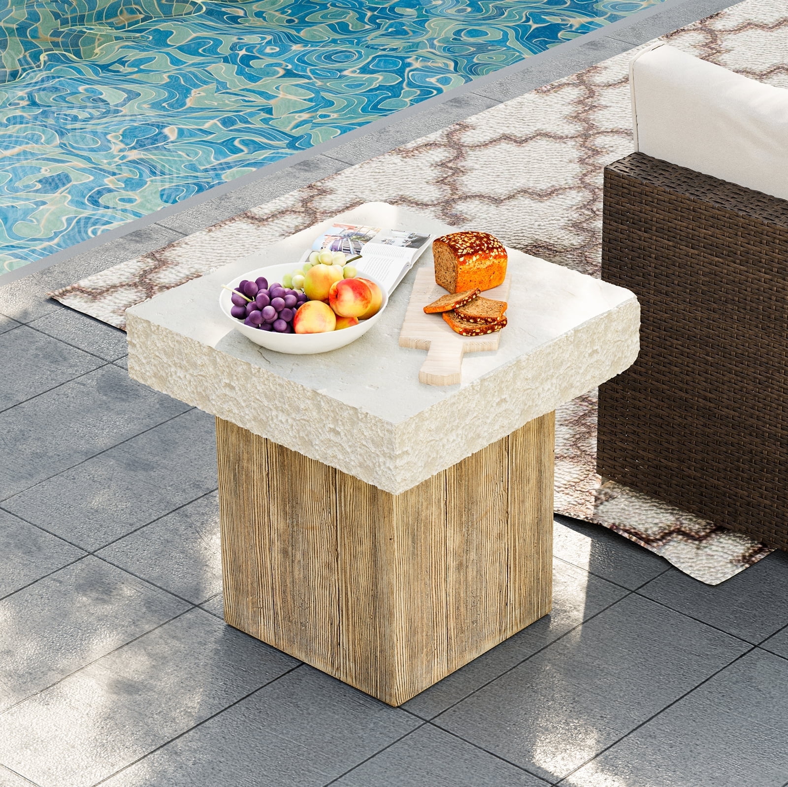 MOALCOFER 20" Square Outdoor Side Table,Antique Beige MgO CoffeeTable ...