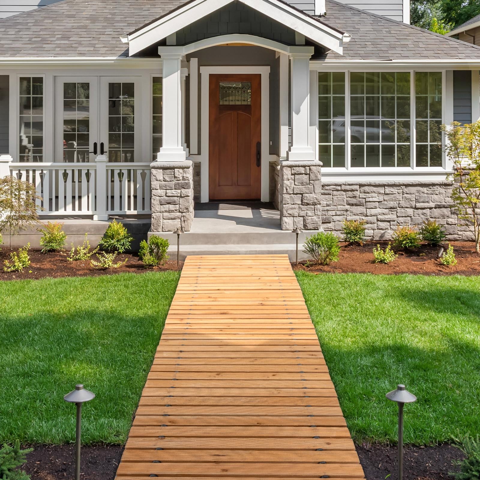 MOALCOFER 8FT Wooden Garden Pathway,Portable Outdoor Roll Out Cedar ...