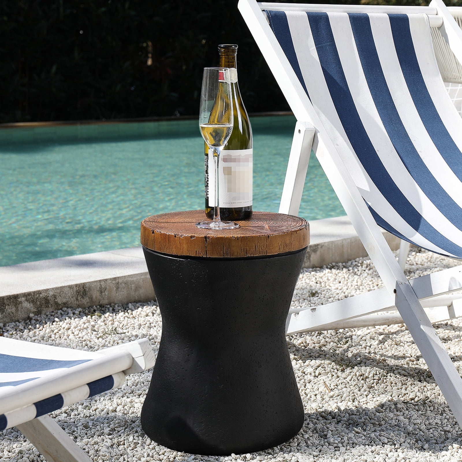 MOALCOFER Outdoor Side Table with Faux-Wood Top,Small Round Patio Side ...