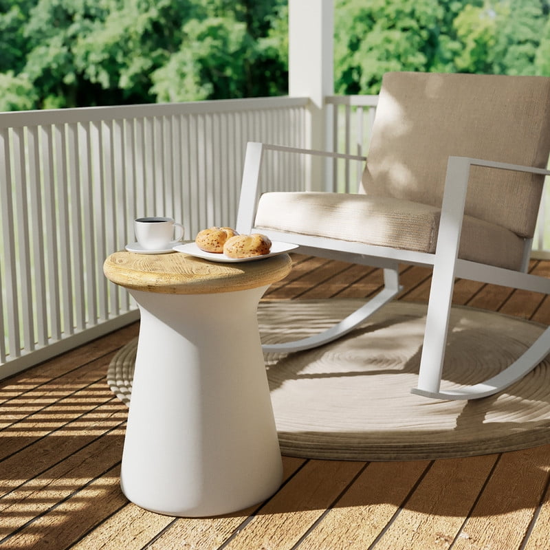 MOALCOFER Round MgO Outdoor Side Table,Lightweight Concrete Accent with Wood Grain Top for ...