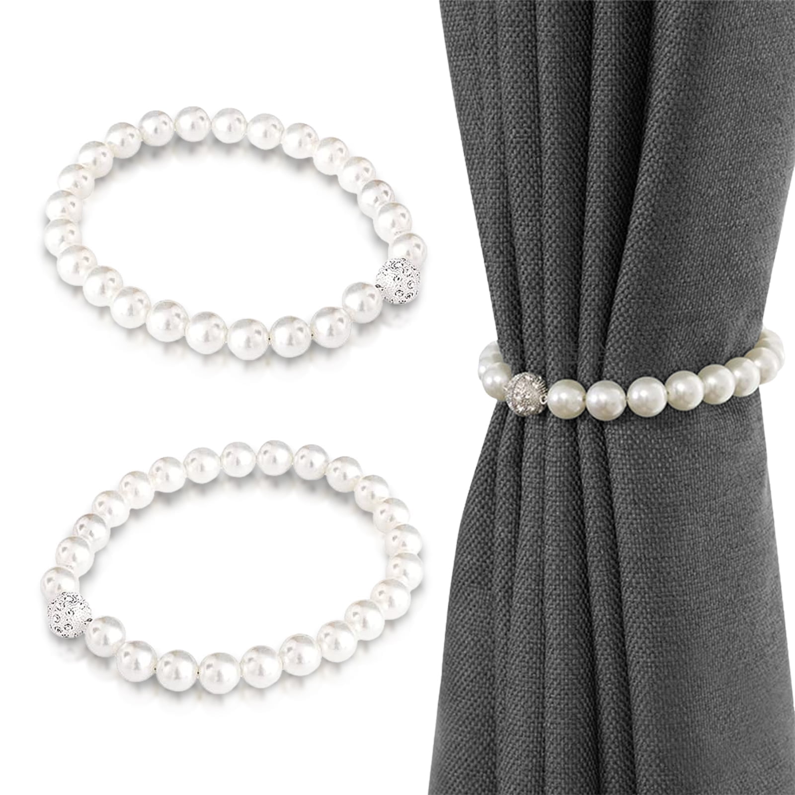 MOAMUN Magnetic Pearl Curtain Tieback Set of 2, Strong Magnetic Beaded ...