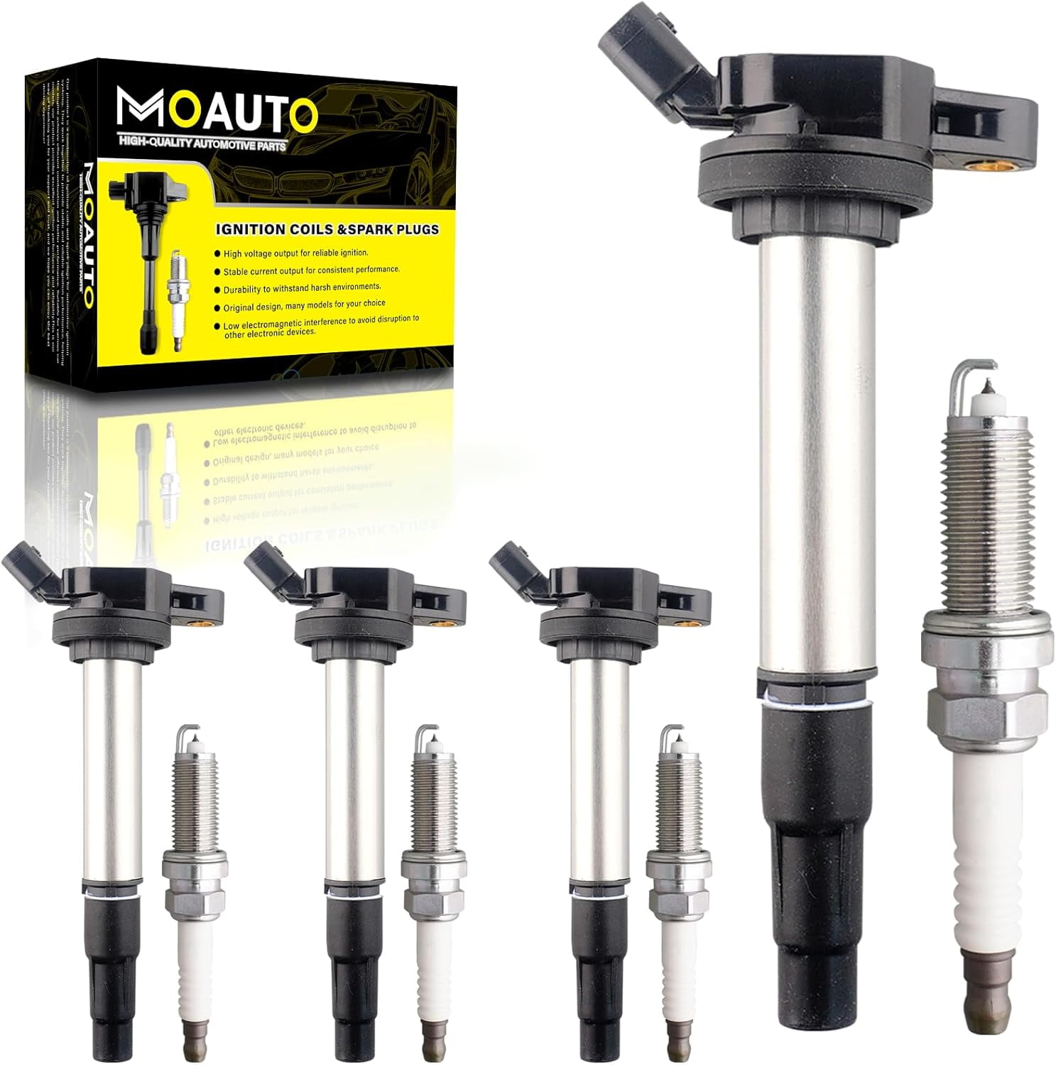 MOAUTO Set of 4 Ignition Coils Pack UF619 90919-02252 & 4 PCS Iridium ...