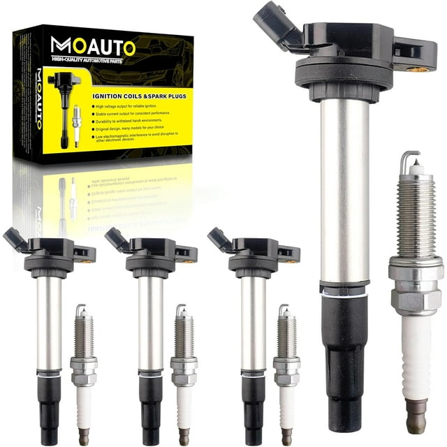 MOAUTO Set of 4 Ignition Coils Pack UF619 90919-02252 & 4 PCS Iridium Spark Plugs Compatible ...