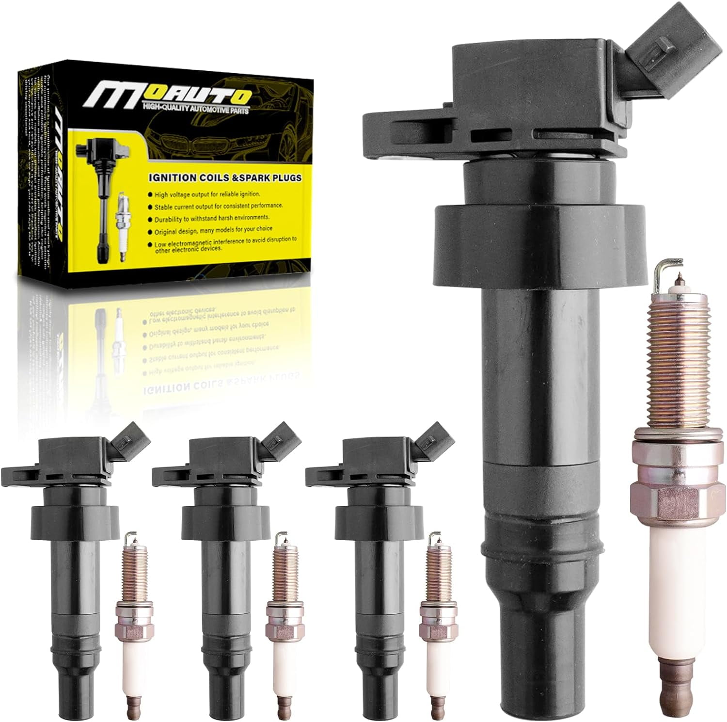 MOAUTO Set of 4 Ignition Coils Pack UF652 273012B100 & 4 PCS Iridium Spark Plugs Compatible with ...