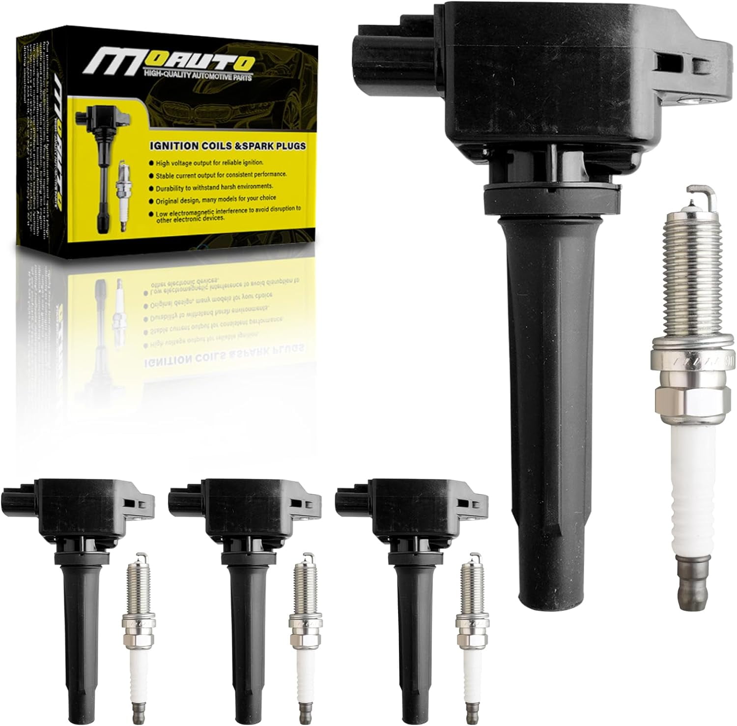 MOAUTO Set of 4 Ignition Coils Pack UF656 PE2018100 & 4 PCS Iridium Spark Plugs Compatible with ...