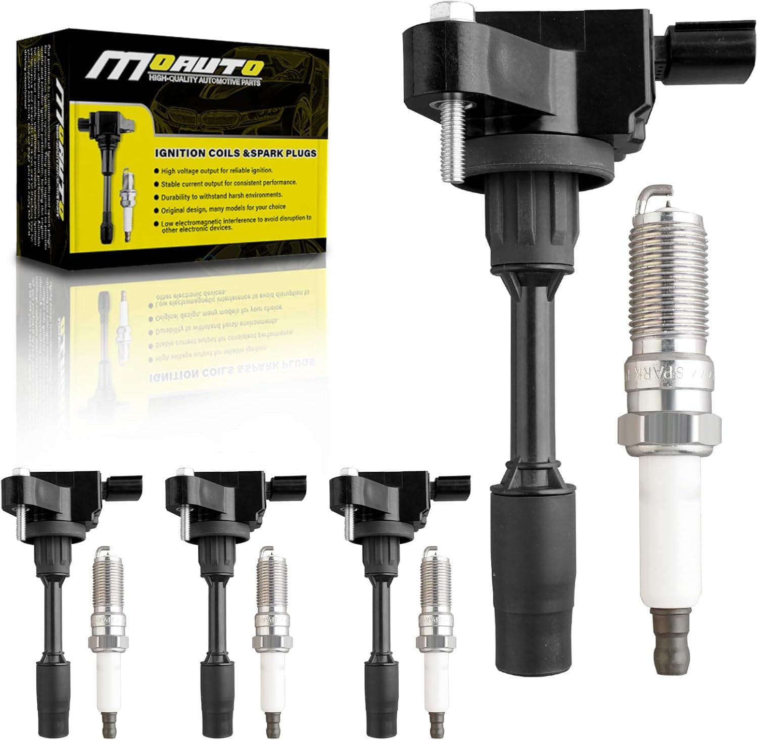 MOAUTO Set of 4 Ignition Coils Pack UF680 12654078 & 4 PCS Iridium Spark Plugs Compatible with ...