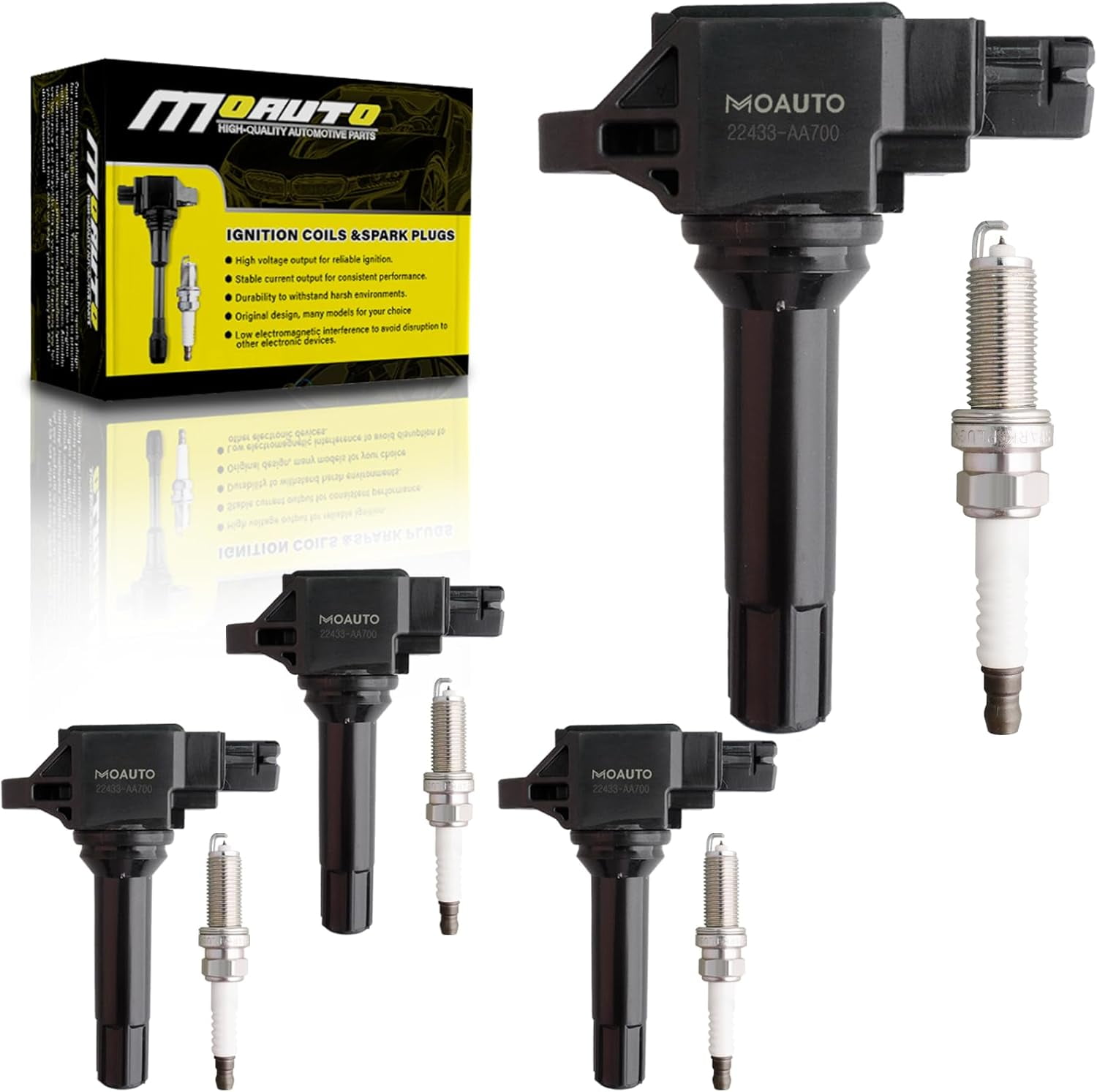 MOAUTO Set of 4 Ignition Coils Pack UF747 22433AA700 & 4 PCS Iridium ...