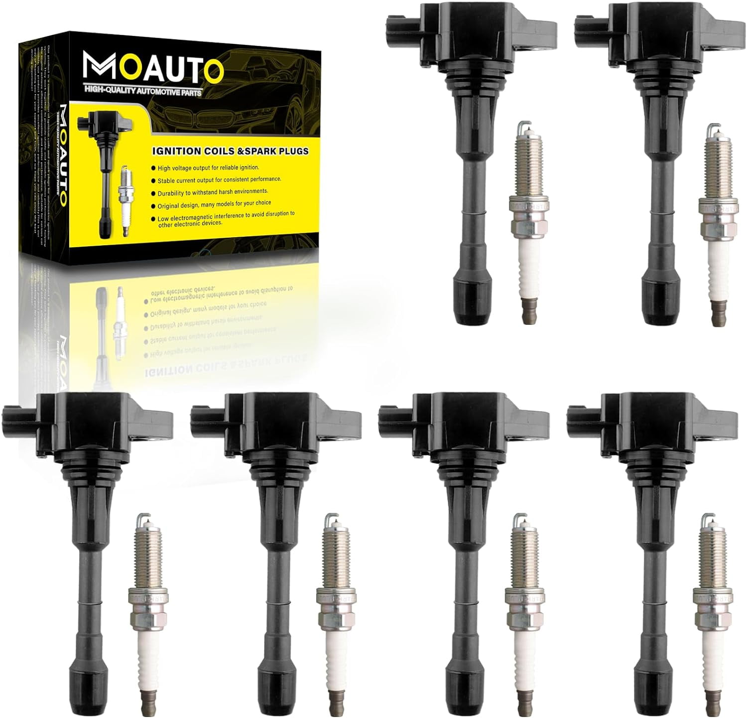 MOAUTO Set of 6 Ignition Coils Pack UF550 22448-JA10C & 6 PCS Iridium ...