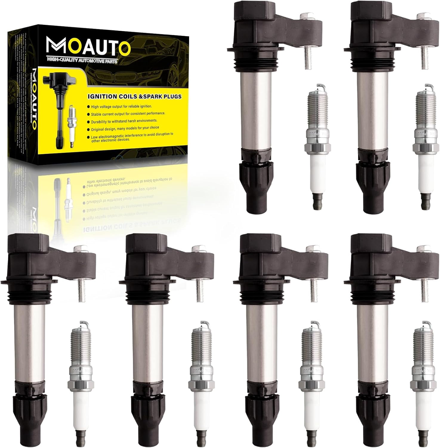 MOAUTO Set of 6 Ignition Coils Pack UF569 12590990 & 6 PCS Iridium ...