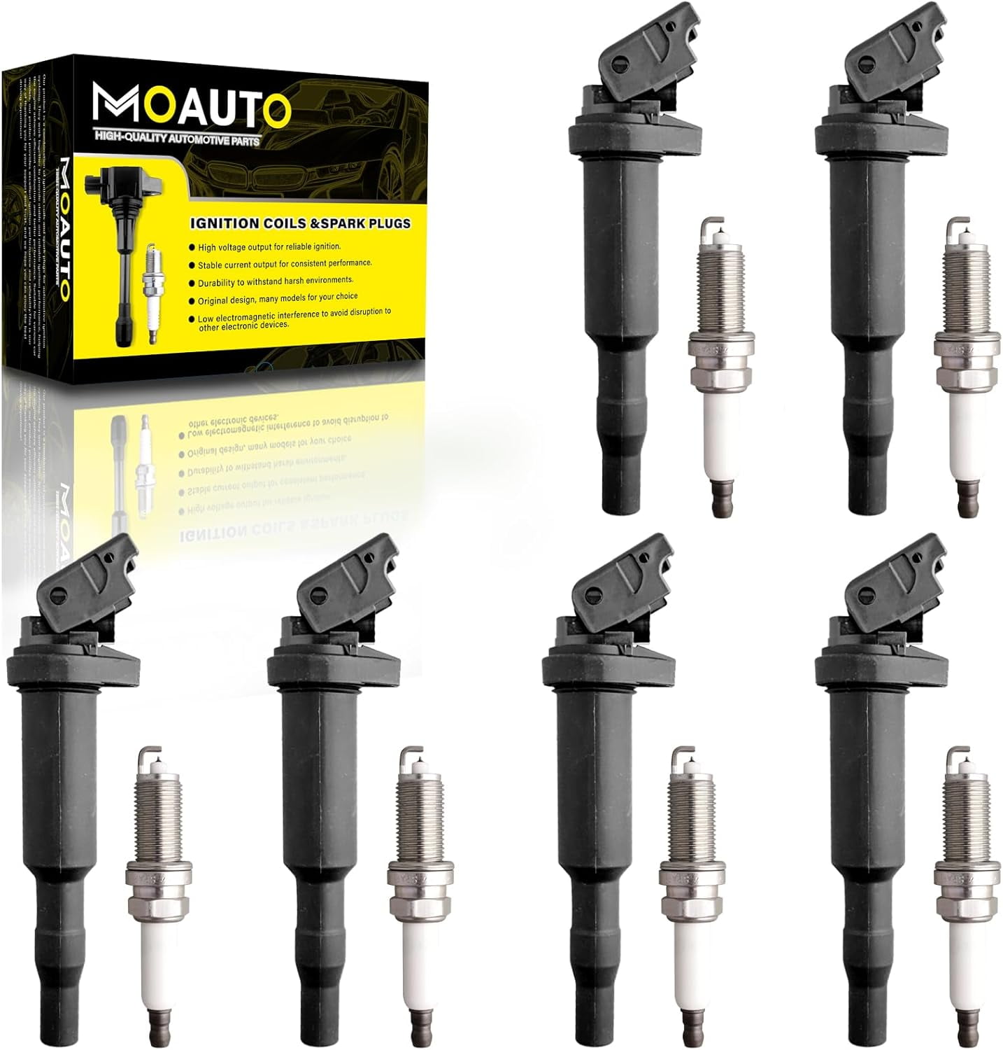 MOAUTO Set of 6 Ignition Coils Pack UF592 ‎0221504470 & 6 PCS Iridium Spark Plugs Compatible ...