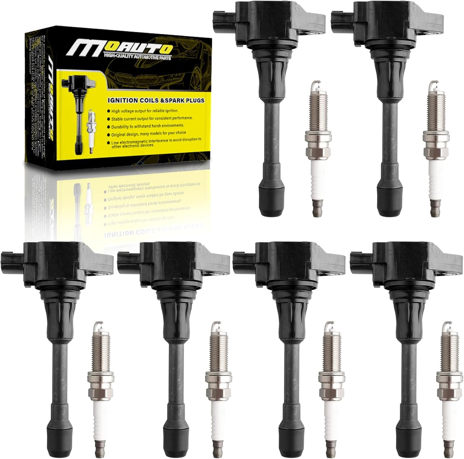 MOAUTO Set of 6 Ignition Coils Pack UF617 22448-EY00A & 6 PCS Iridium ...