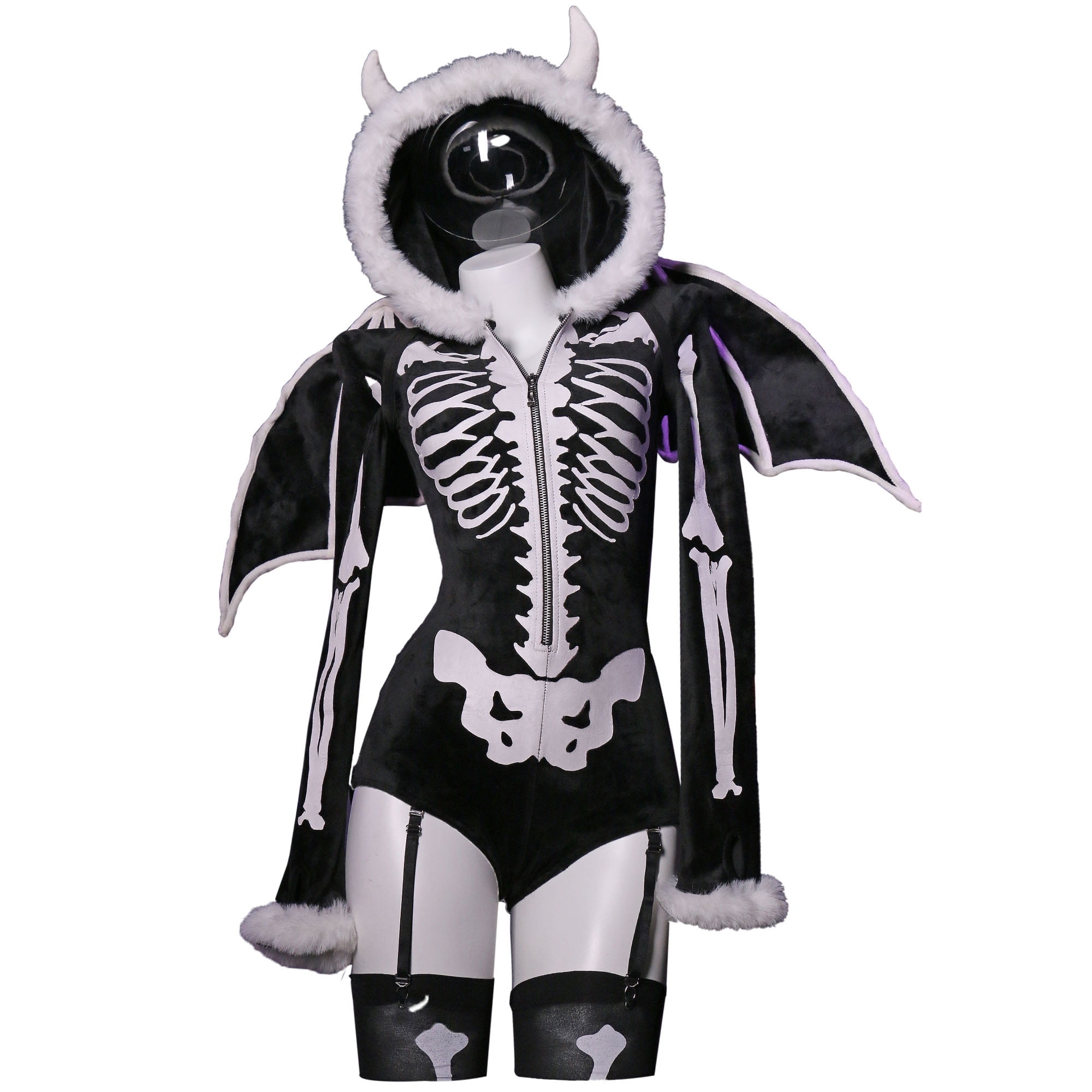 MOBBUNNY Women's Gothic Style Romper Onesie Pajamas with Wings Hooded ...