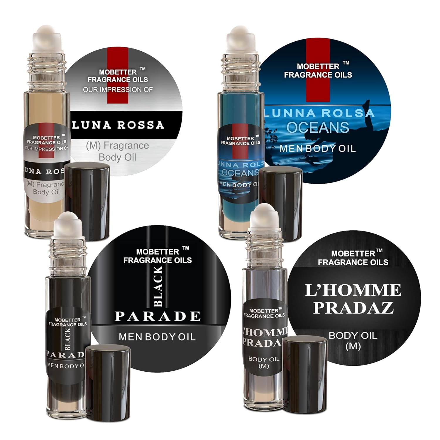 MOBETTER FRAGRANCE OILS Men's Perfume Body Oil Bundle - Set of 4 Roll ...