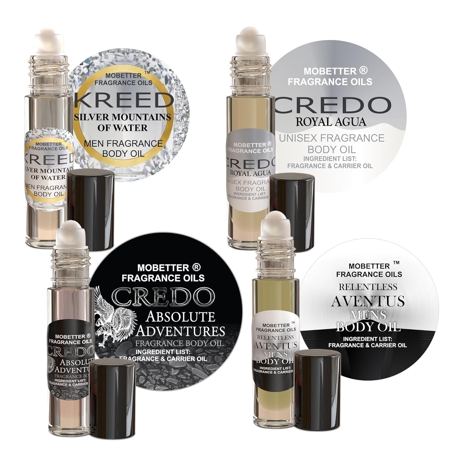 MOBETTER FRAGRANCE OILS Unisex Perfume Body Oil Bundle - Set of 4 Roll ...