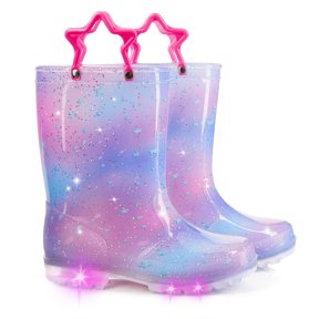 Girls Gradient Waterproof Light Up Rain Boots Kids Glitter Rain Boots ...