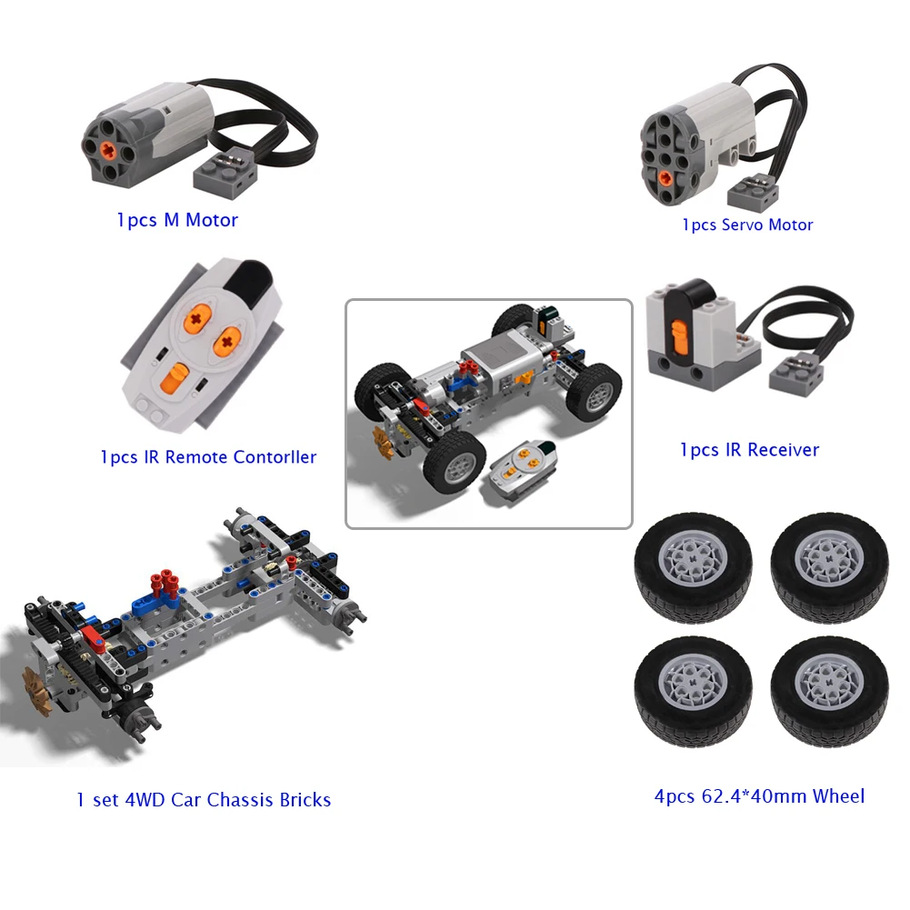 MOC 4WD Remote Control Car Chassis Kit With 62.4*20mm Wheel Four-Wheel ...