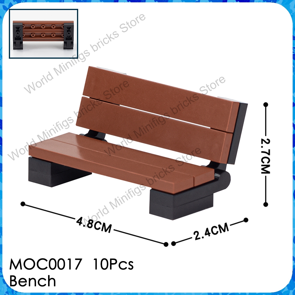 MOC City Street View Bricks Park Bench Dustbin Toilet Compatible Figure ...