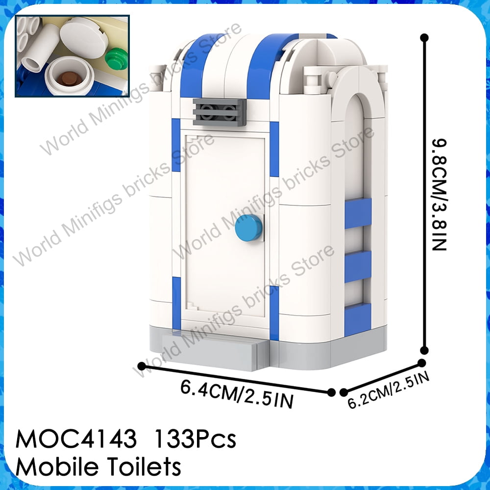 MOC City Street View Bricks Park Bench Dustbin Toilet Compatible Figure ...