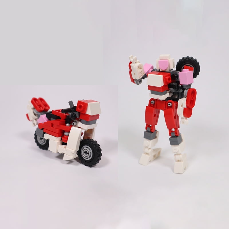 MOC Creative Motorcycle Deformation Building Block Set Mini Red ...