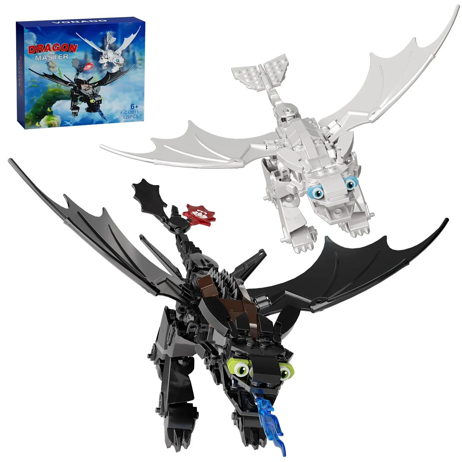 MOC Dragons Figures Model Building Block Set Black Dragon Doll White ...