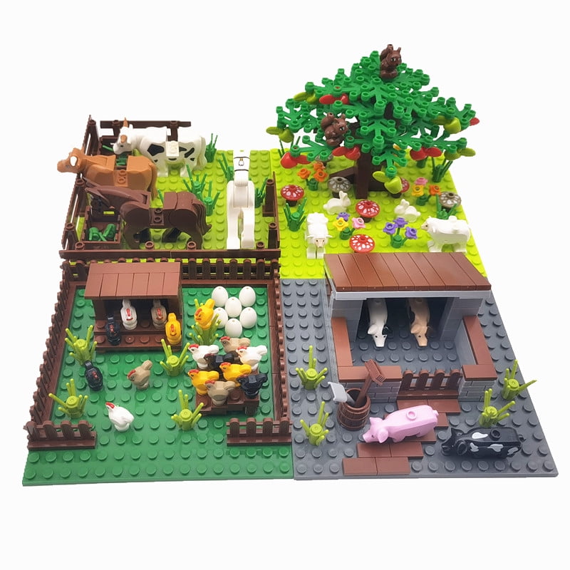 MOC Farm Animals Trees Plants Building Blocks for Kids Compatible ...