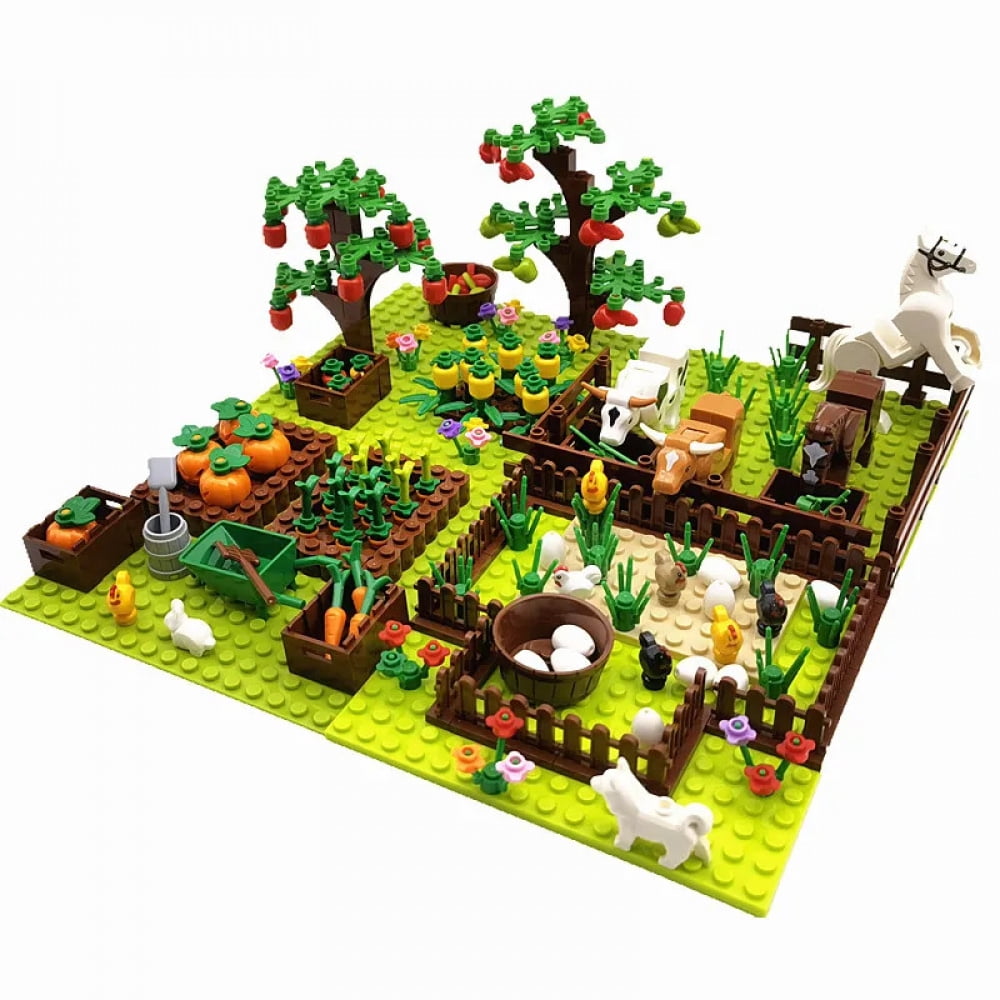 MOC Farm Animals Trees Plants Building Blocks for Kids Compatible ...