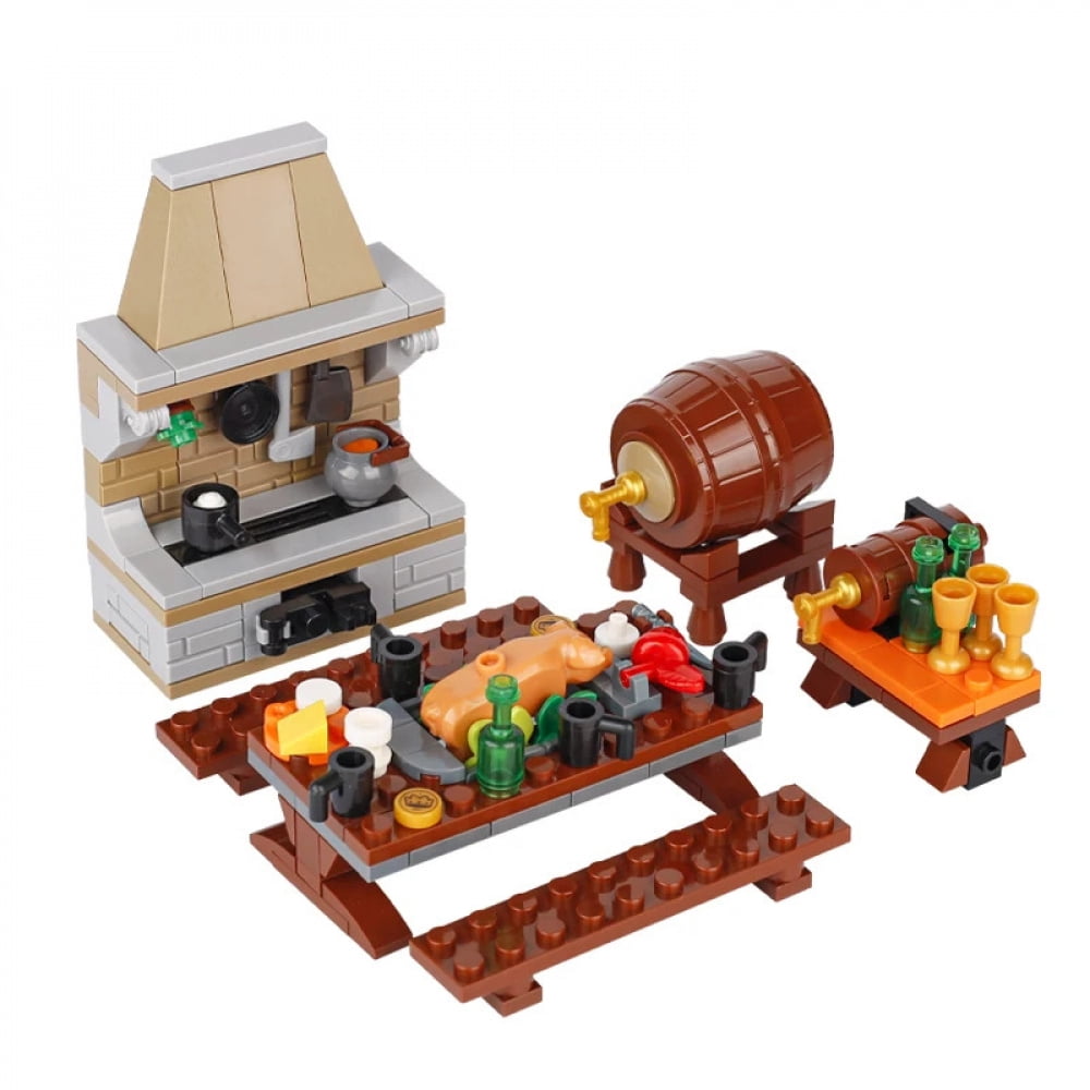 MOC Medieval Town Scene Building Blocks Notice Board Tavern Fireplace ...