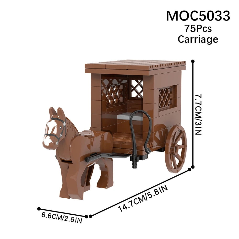 MOC Medieval Wagon Carriage Horses Stable Building Blocks Military War ...