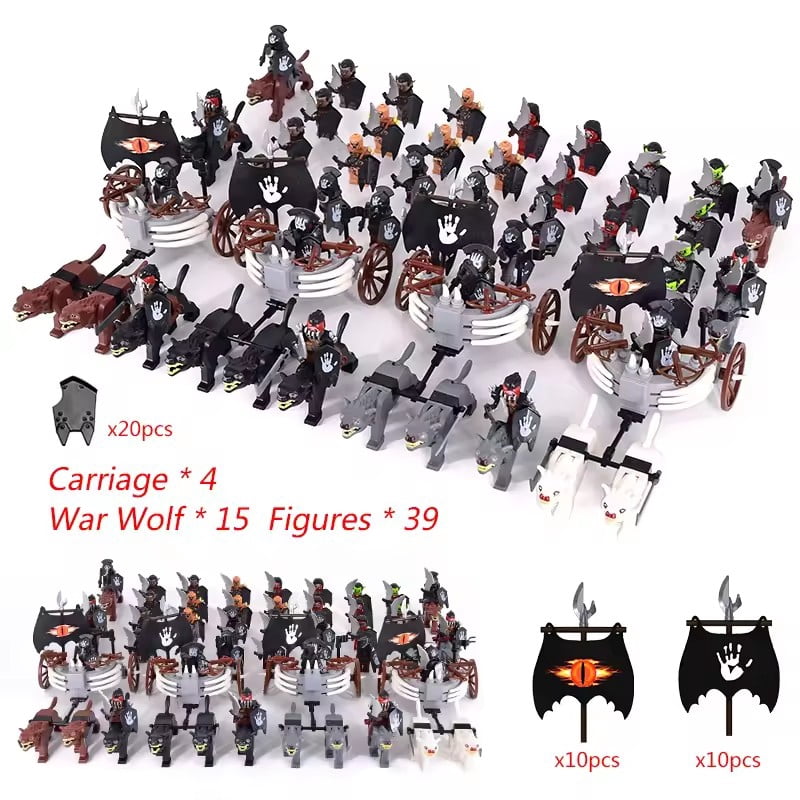 MOC Medieval lotr Figures Black Wolves, Mounted Chariots Legion Lotte ...