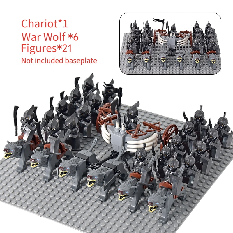 MOC Medieval lotr Figures Orc Soldiers Raider Vargr Wolf Elephant Mount Knights Building Blocks ...