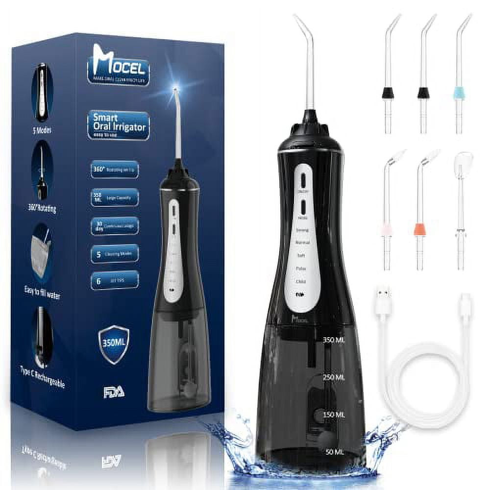 MOCEL Water Dental Flosser Oral Irrigator with 5 Modes, 350ml Cordless Water Teeth Cleaner Pick ...