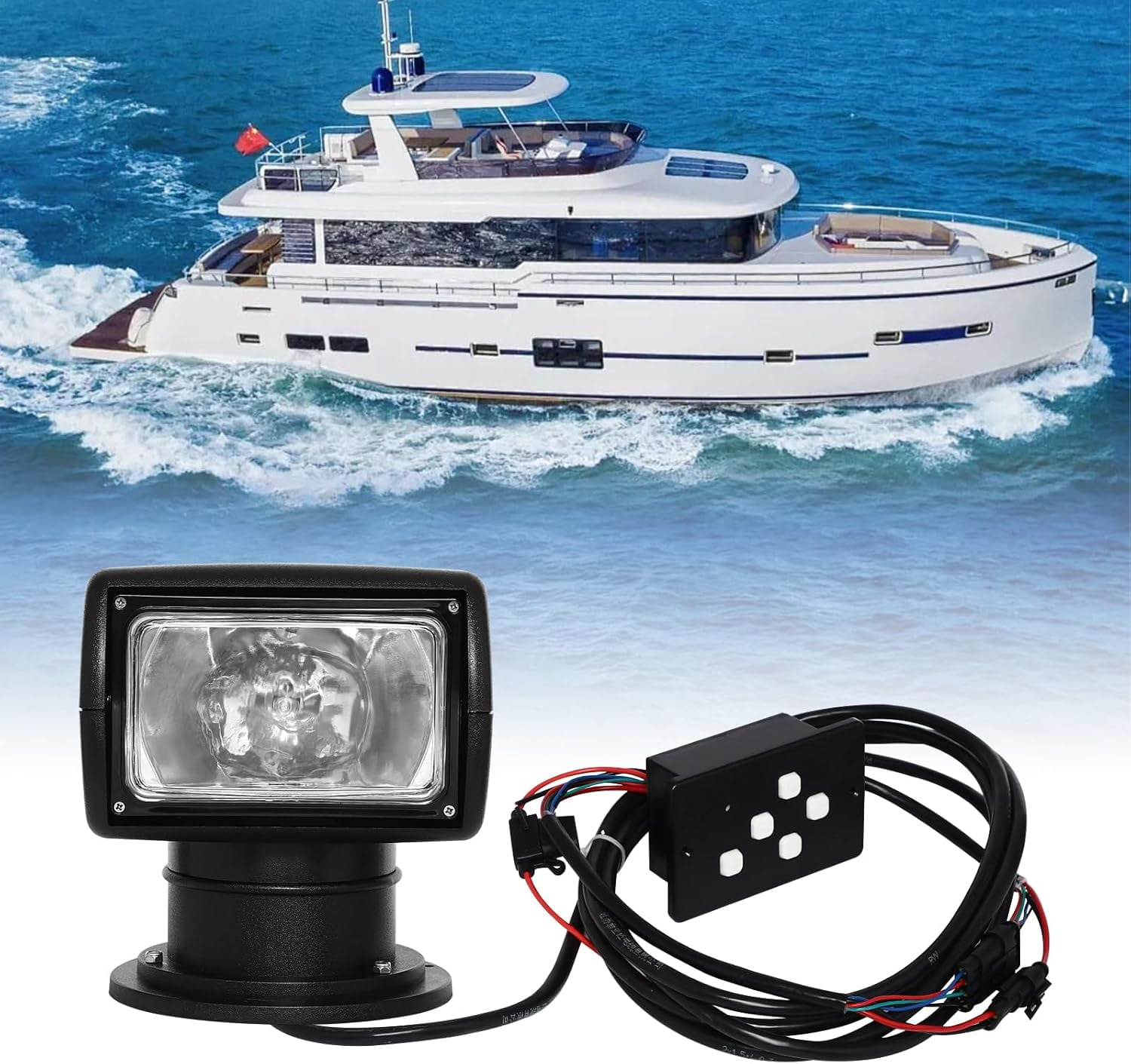 MOCHAG 100W 12V Marine Spotlight Searchlight, 360° Rotate Bulb Spotlight for Boat Truck Car ...