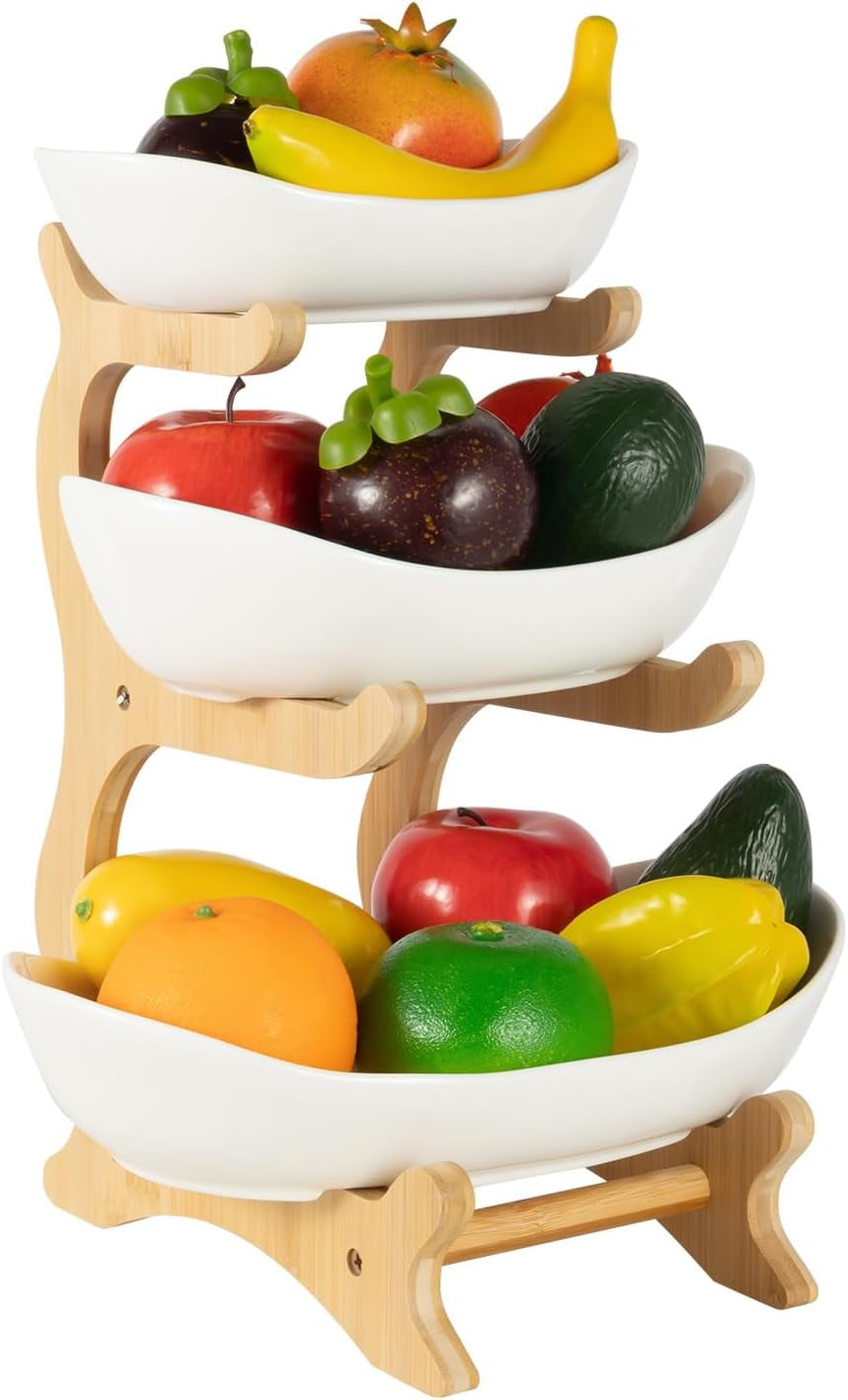 MOCHAG 3 Tier Fruit Basket for Kitchen Counter, Ceramic Berry Basket ...