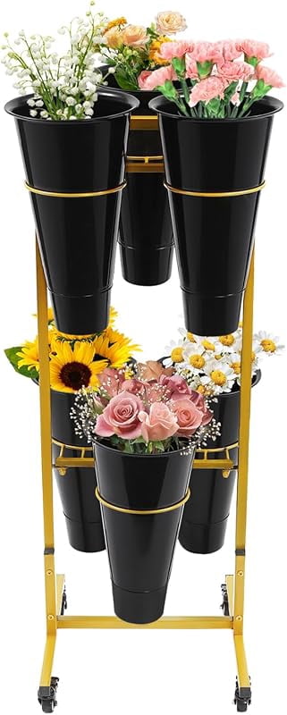 MOCHAG Flower Display Stand w/6pcs Buckets, 2 Layers Florist Bouquet ...