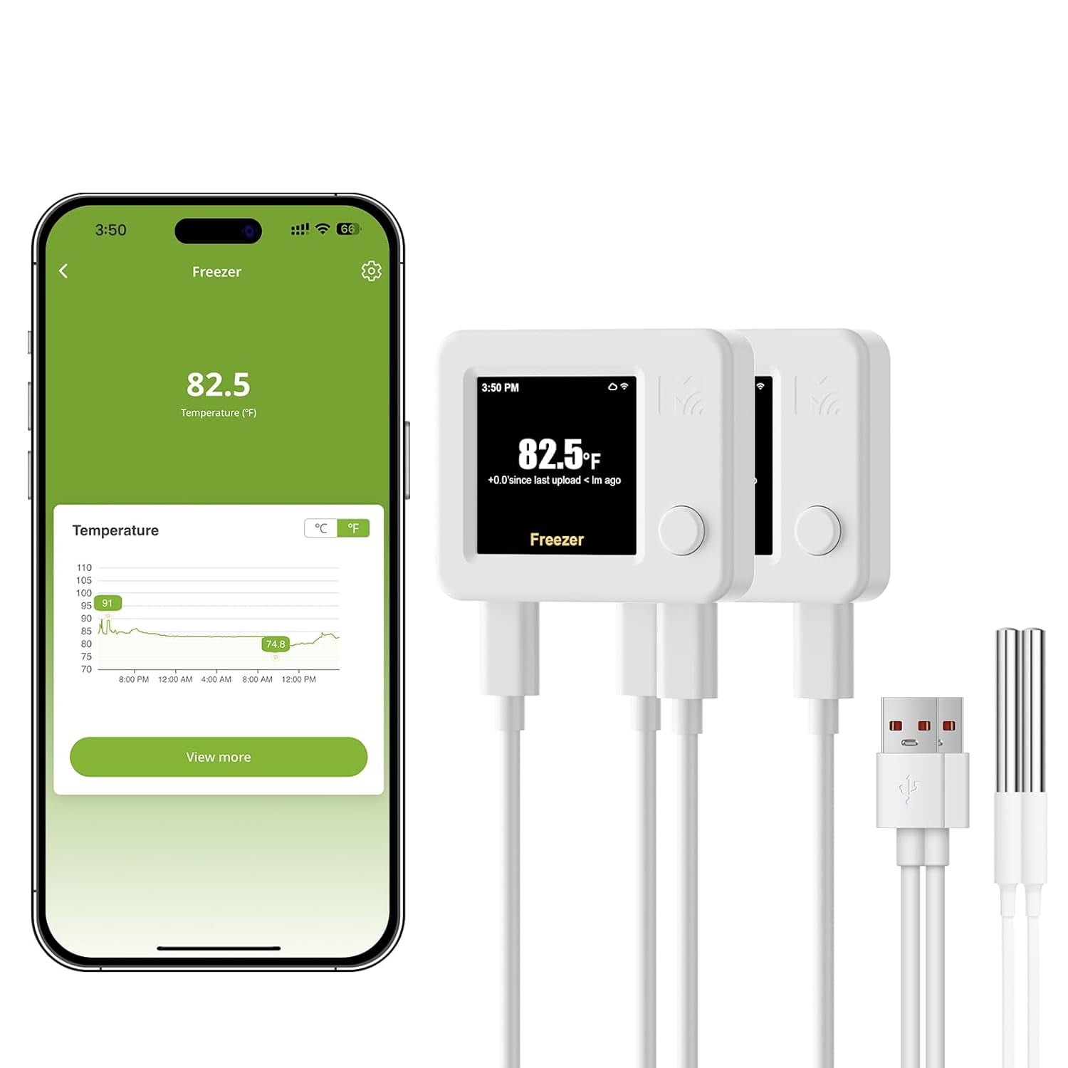 MOCREO WiFi Refrigerator Thermometer 2 Pack, Freezer Alarm with App ...