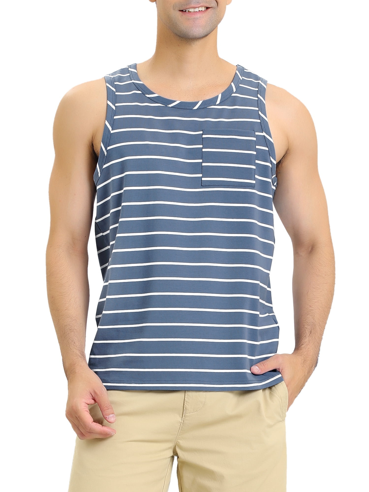 MODA NOVA Big & Tall Men's Striped Round Neck Color Block Tank Top Blue ...