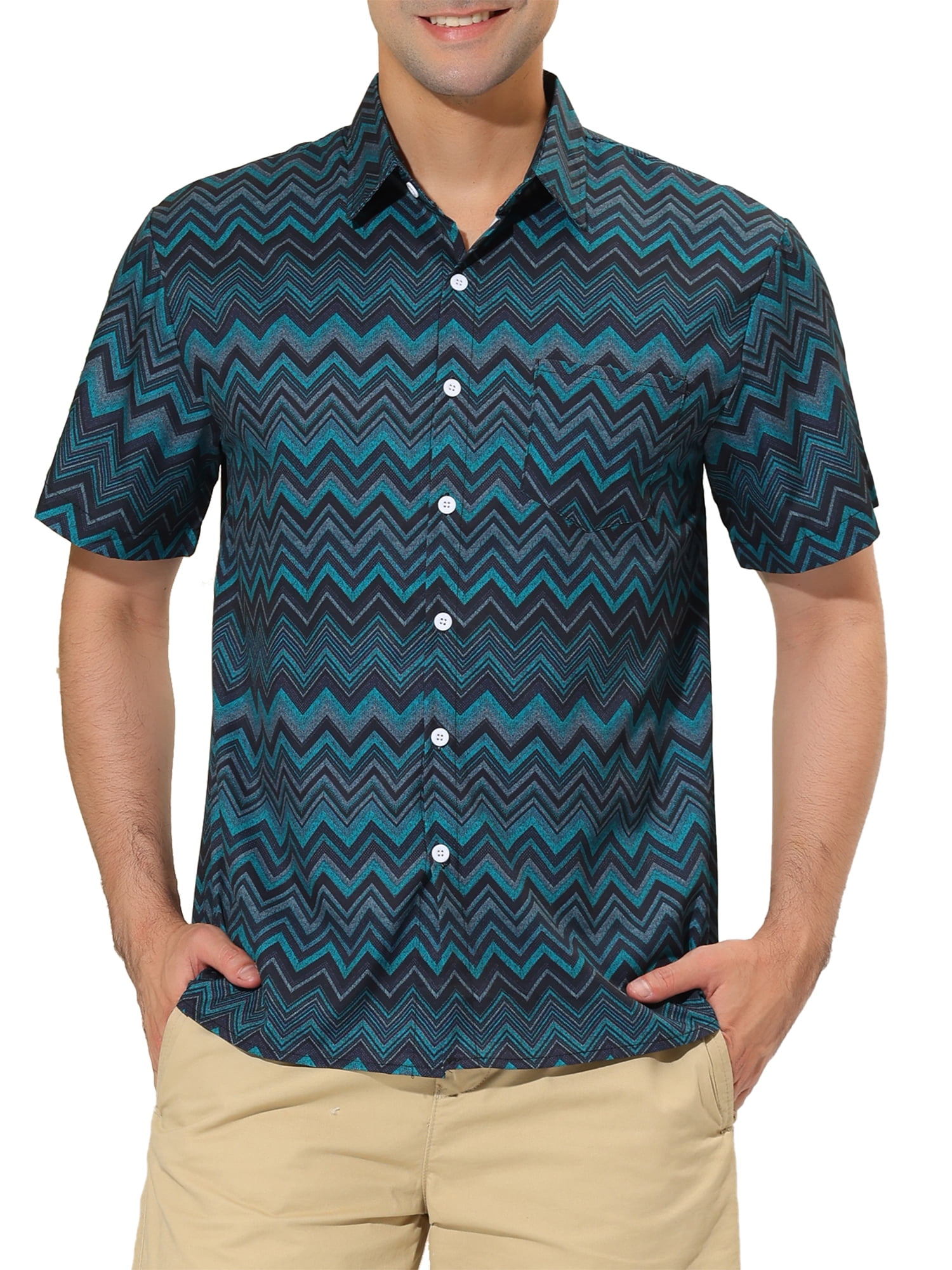 MODA NOVA Big & Tall Men's Summer Color Block Beach Geometric Shirts ...