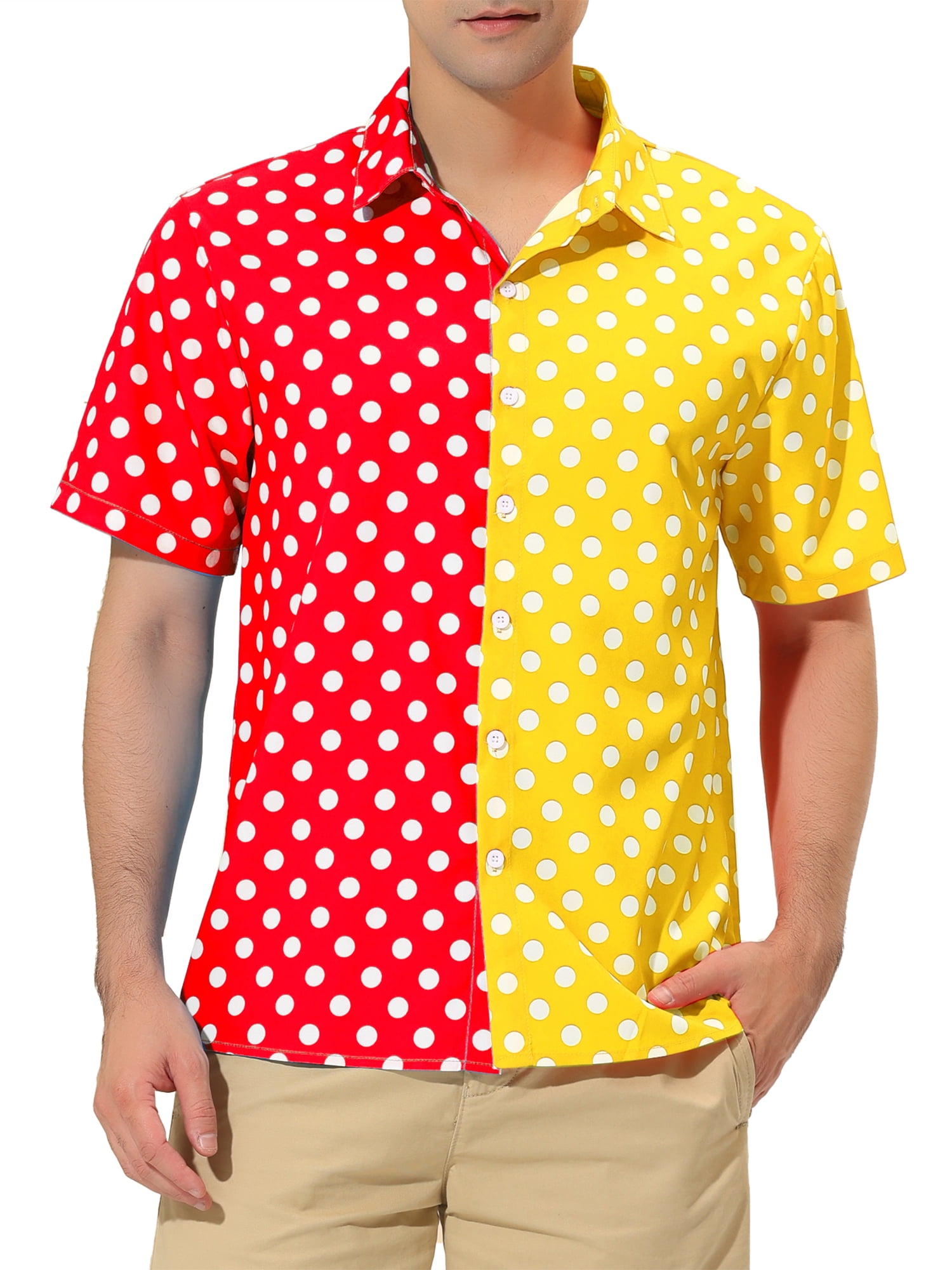 MODA NOVA Big & Tall Men's Summer Polka Dots Patchwork Hawaiian Shirt ...