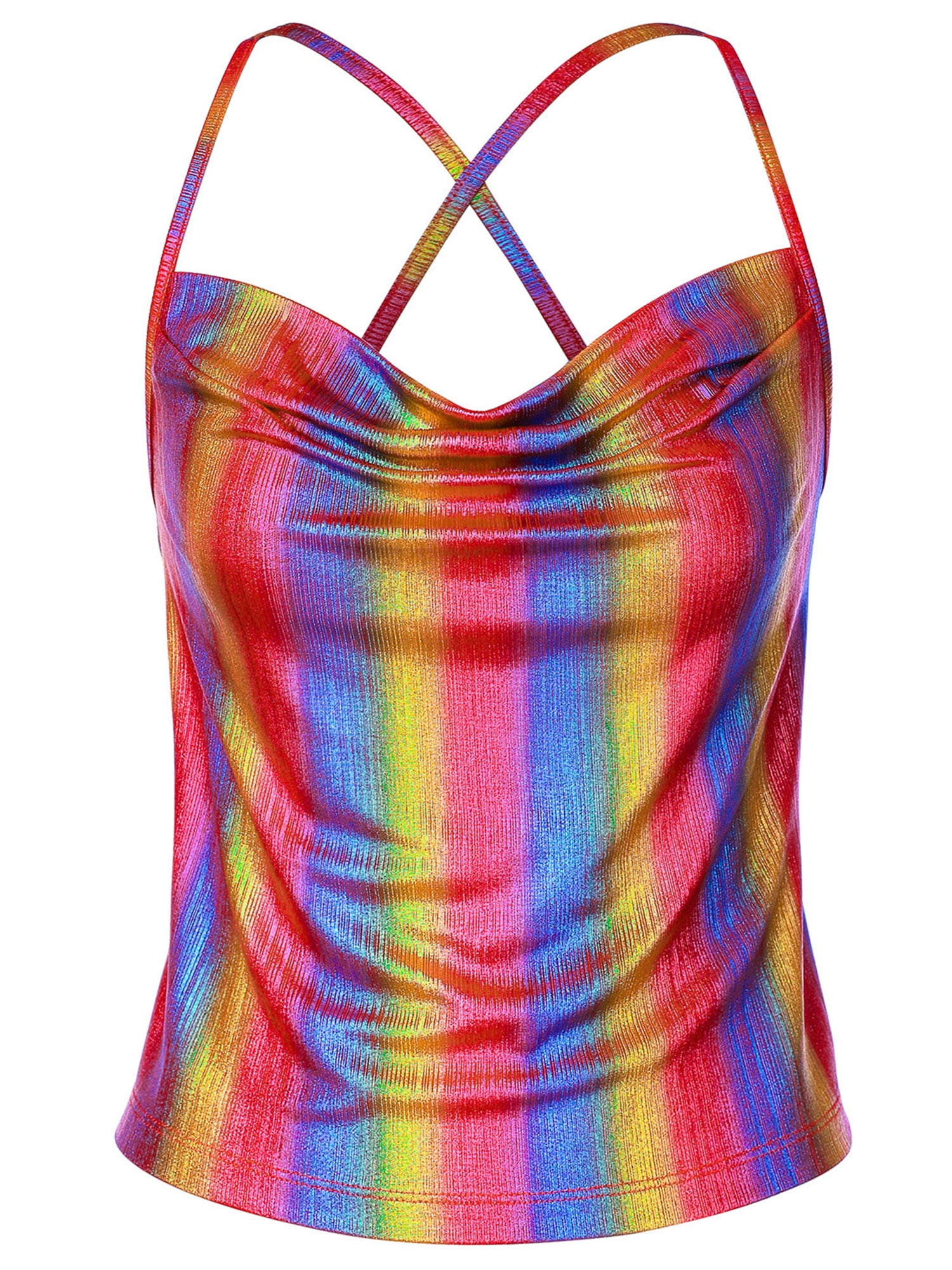 MODA NOVA Junior's Cowl Neck Sparkly Metallic Glitter Spaghetti Strap ...