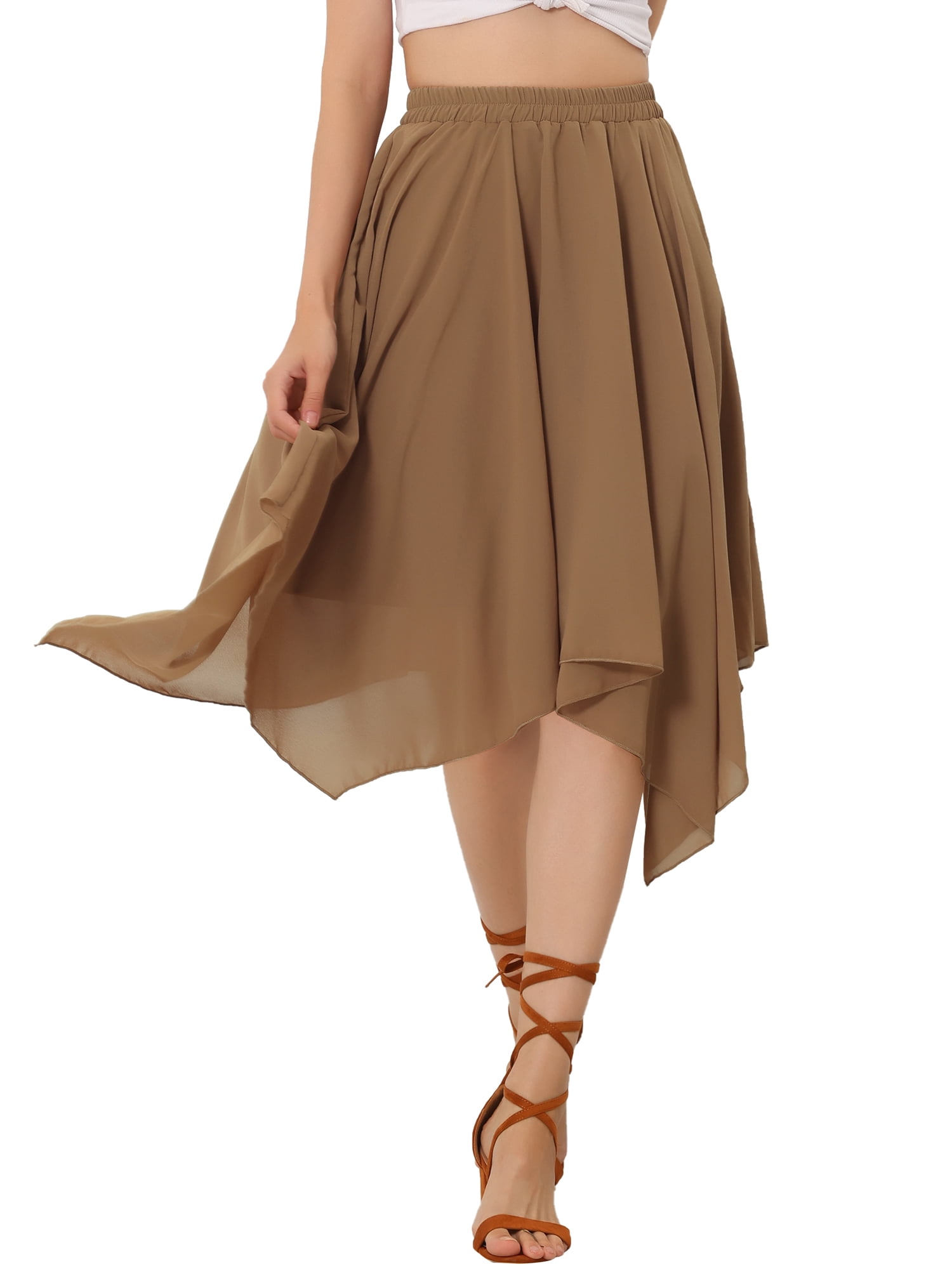 MODA NOVA Junior's Elastic Waist Stripe Chiffon Handkerchief Hem Midi ...