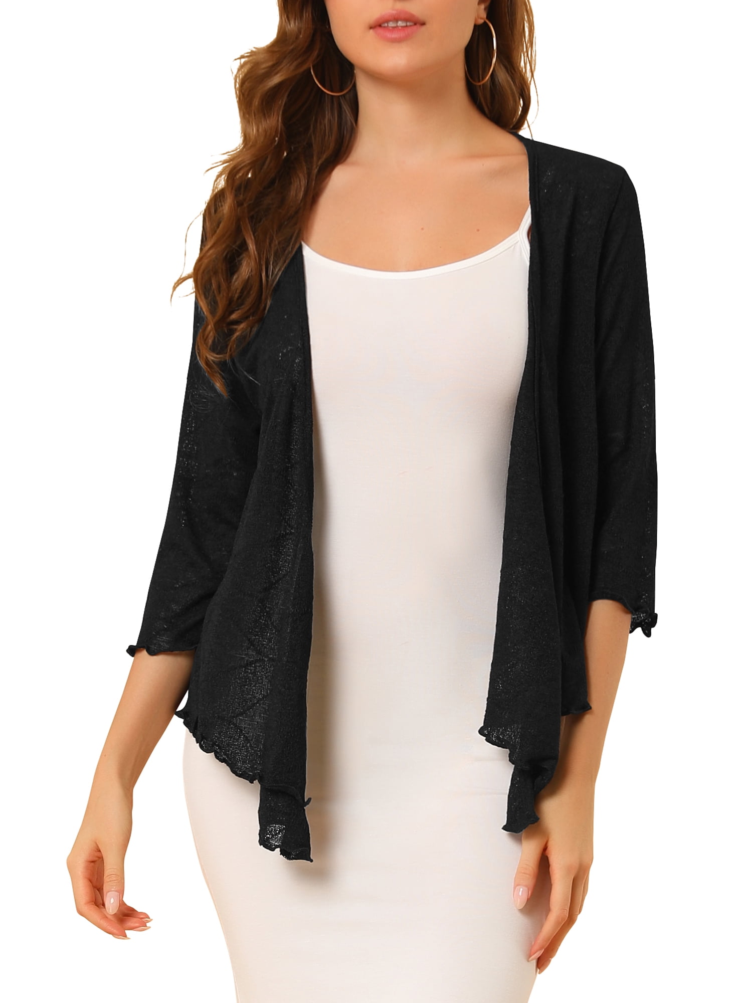 MODA NOVA Junior's Open Front Shrug Self Tie 3/4 Sleeve Cardigan ...