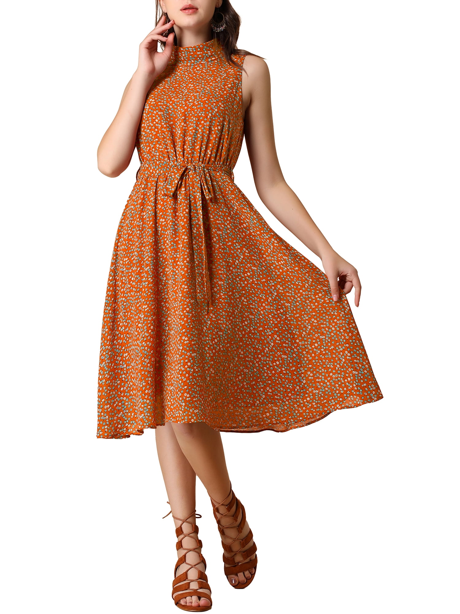 MODA NOVA Junior's Round Neck Sleeveless Knee Length Floral Dress ...